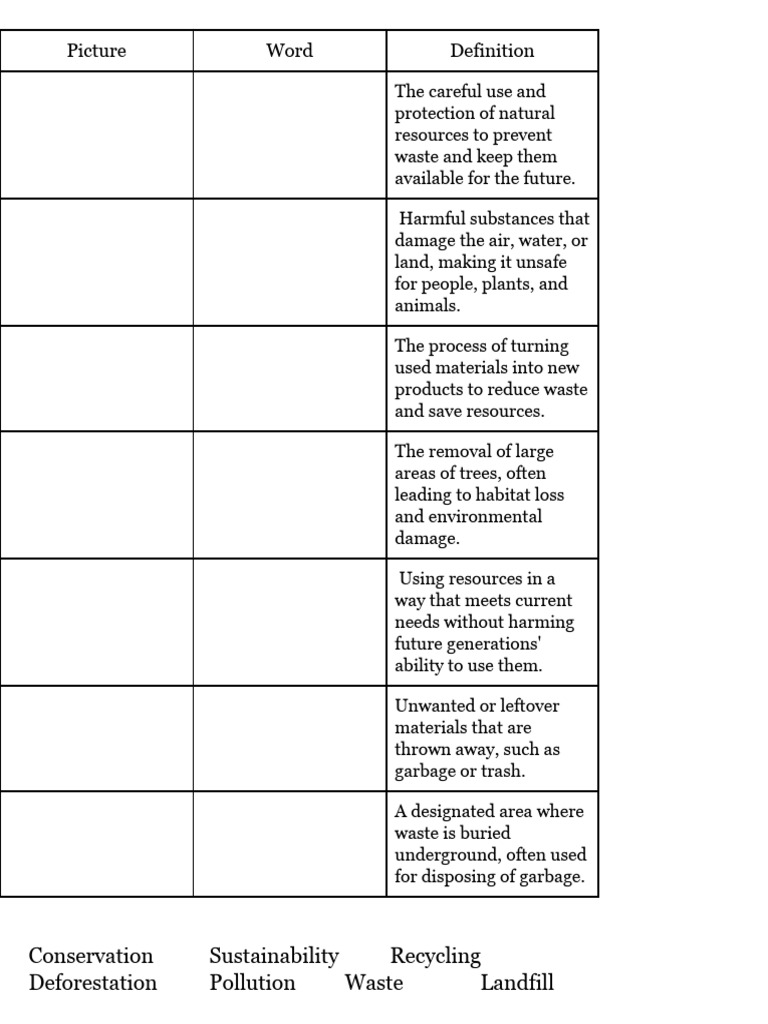 Conservation of Resources Vocabulary | PDF