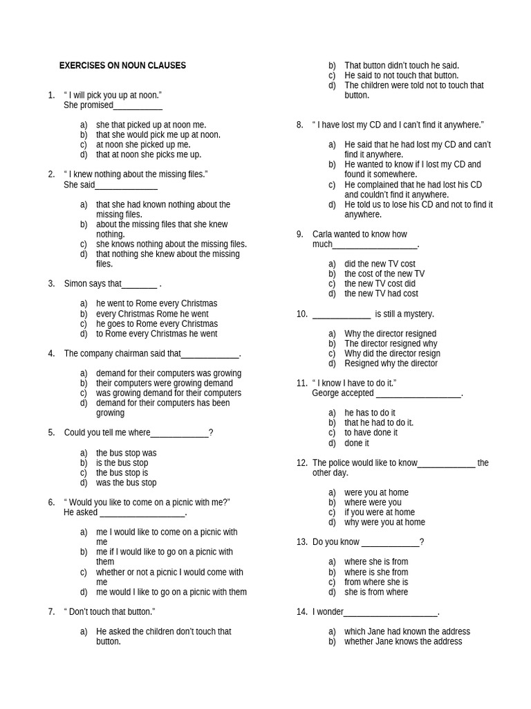 5 - Exercises On Noun Clauses | PDF