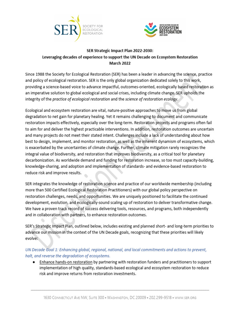 SER Strategic Impact Plan 2022-2030 | PDF | Ecological Restoration ...