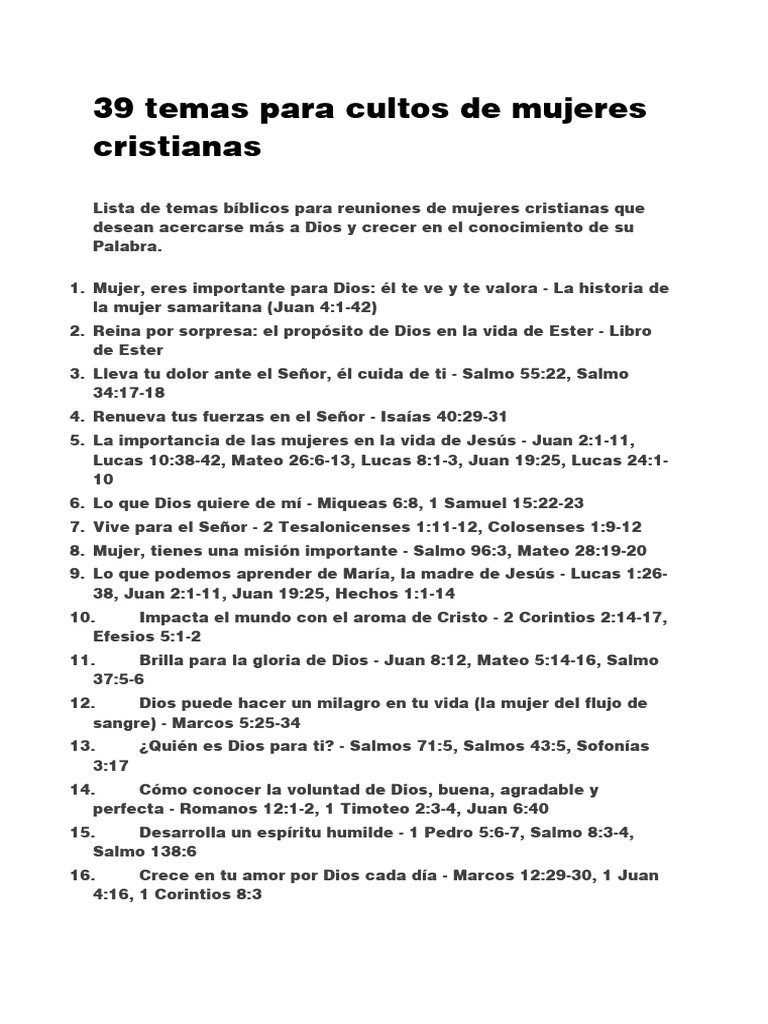 Temas Bíblicos para Mujeres Cristianas | PDF | Biblia | Seguidores de Jesús