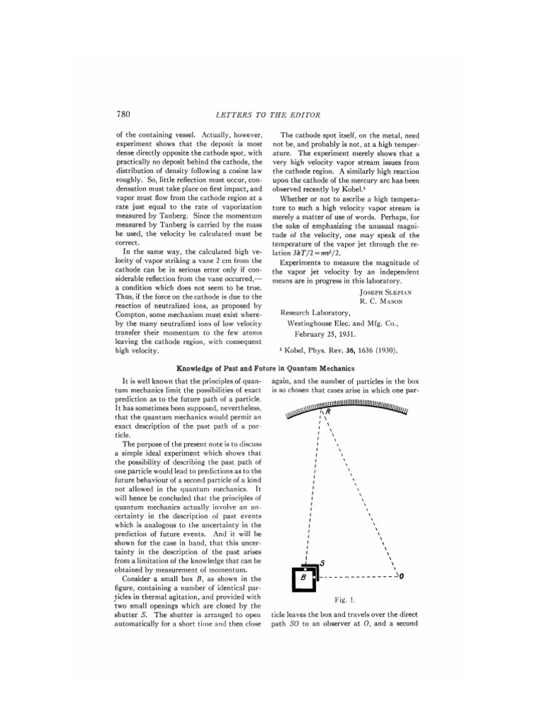 Knowledge of Past and Future in Quantum Mechanics (Einstein, Albert ...