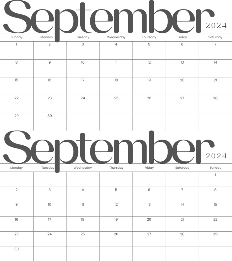 Modern Minimalistic Monthly Planner September 2024 Calendar | PDF