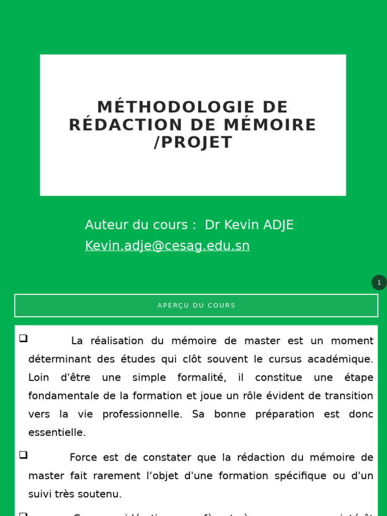 Cours M1 - Méthodologie - CESAG | PDF | Pédagogie | Mémoire