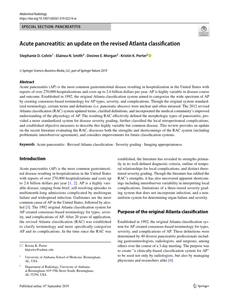 Acute Pancreatitis - An Update On The Revised Atlanta Classification 2 ...