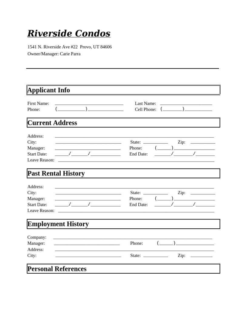 Riverside Condos Rental Application Form | PDF