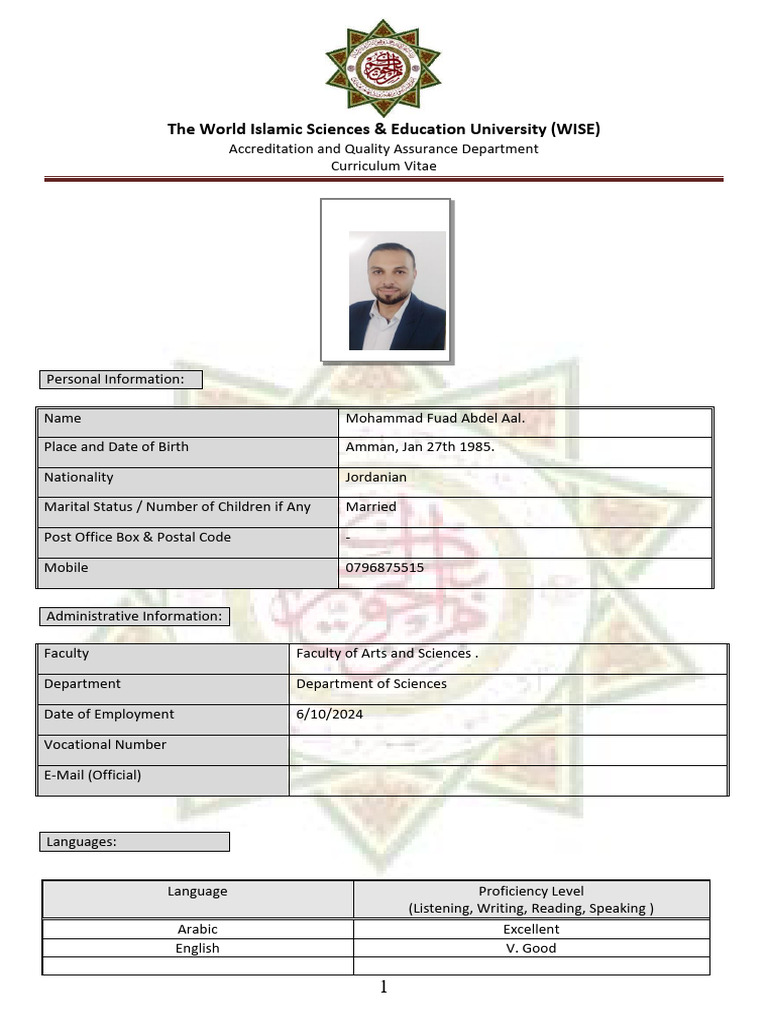 Curriculum Vitae of Mohammad Fuad | PDF | Mathematics | Nonlinear System