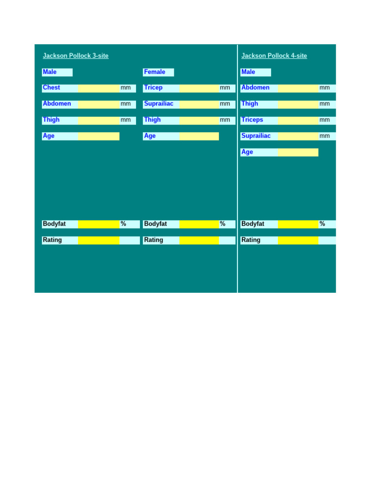Jackson Pollock Calculator | PDF | Hyperalimentation | Metabolic Disorders