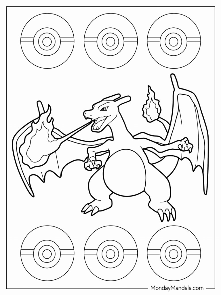 Easy Charizard Outline Coloring in For Kids | PDF