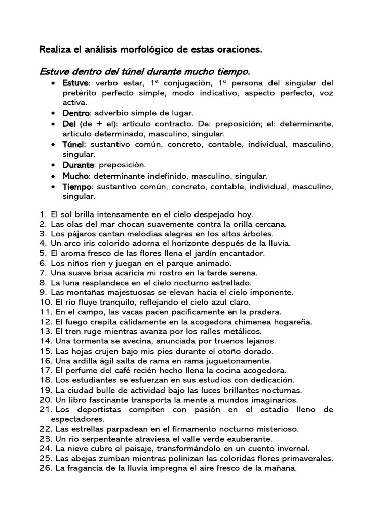 Práctica Morfología - Oraciones | PDF | Cielo