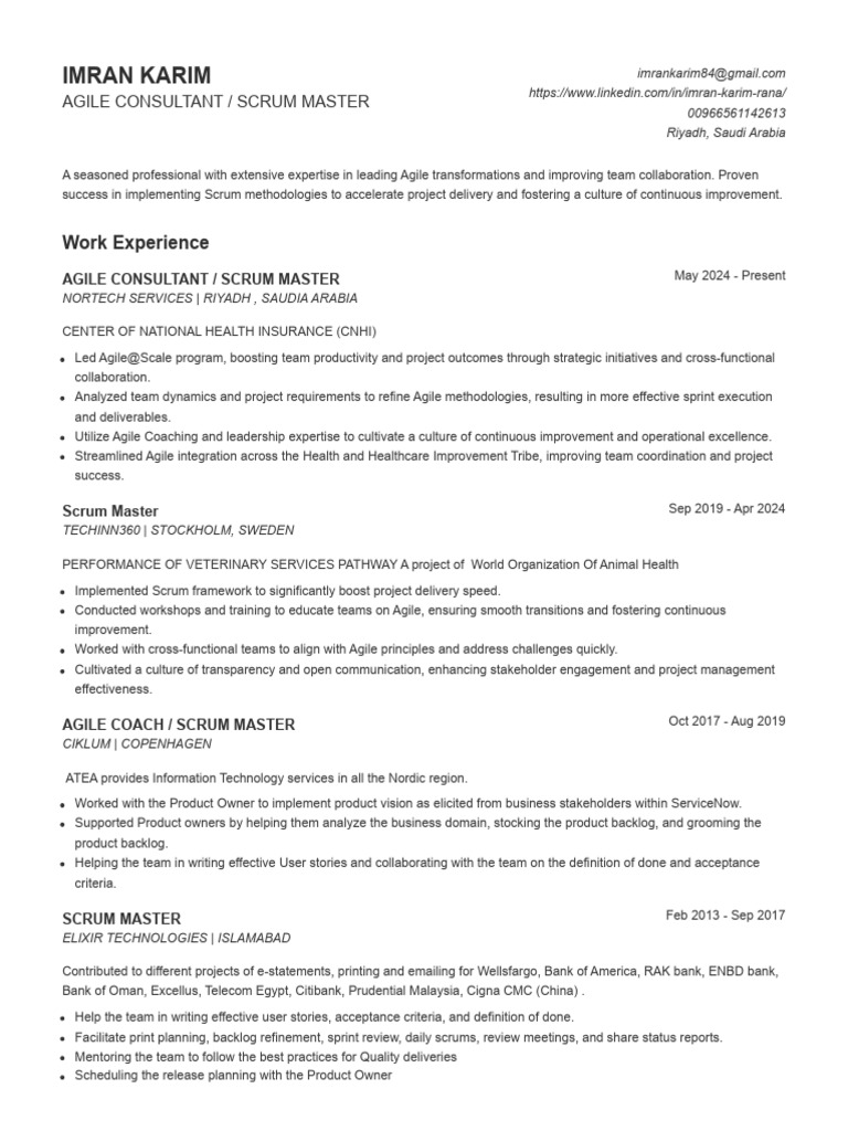 Imran Karim-Scrum-Master | PDF | Scrum (Software Development) | Agile Software Development