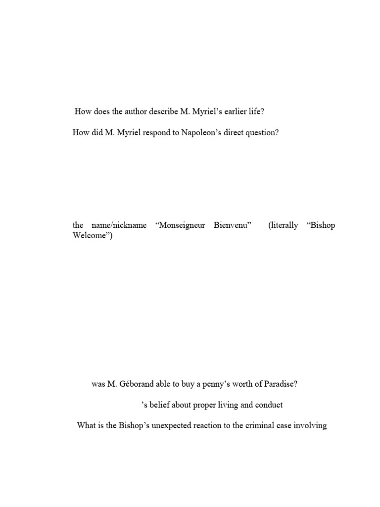 M. Myriel: Life of Monseigneur Bienvenu | PDF