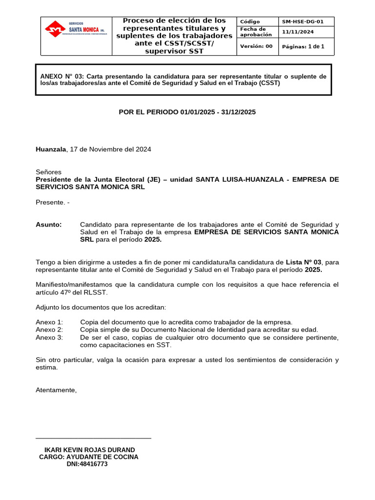 Candidatura CSST 2025 - Santa Mónica SRL | PDF