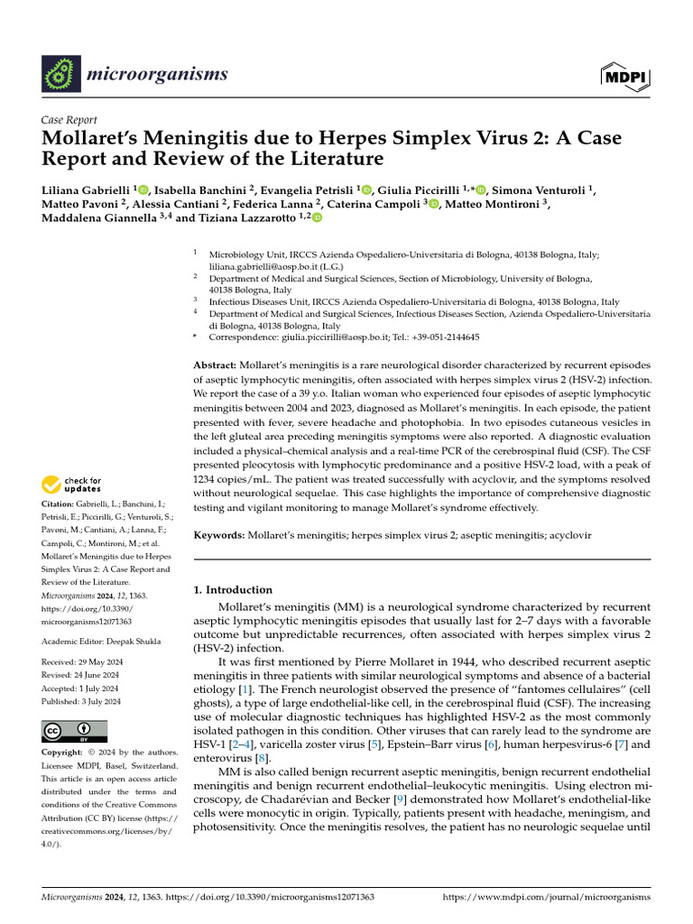 Microorganisms: Mollaret's Meningitis Due To Herpes Simplex Virus 2: A ...