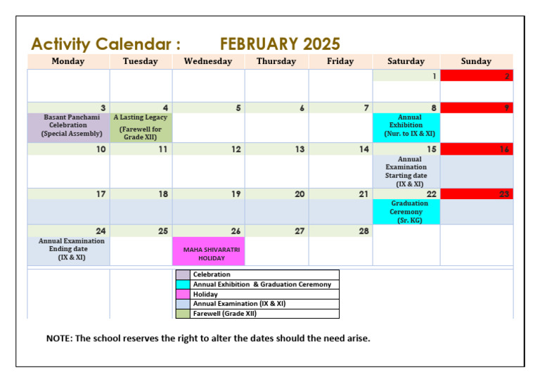 Activity Calendar February-2025 (Nur-Xii) | PDF