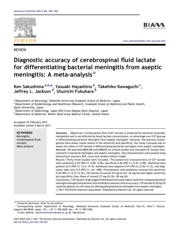 Sakushima, Ken et al. Diagnostic accuracy of cerebrospinal fluid ...