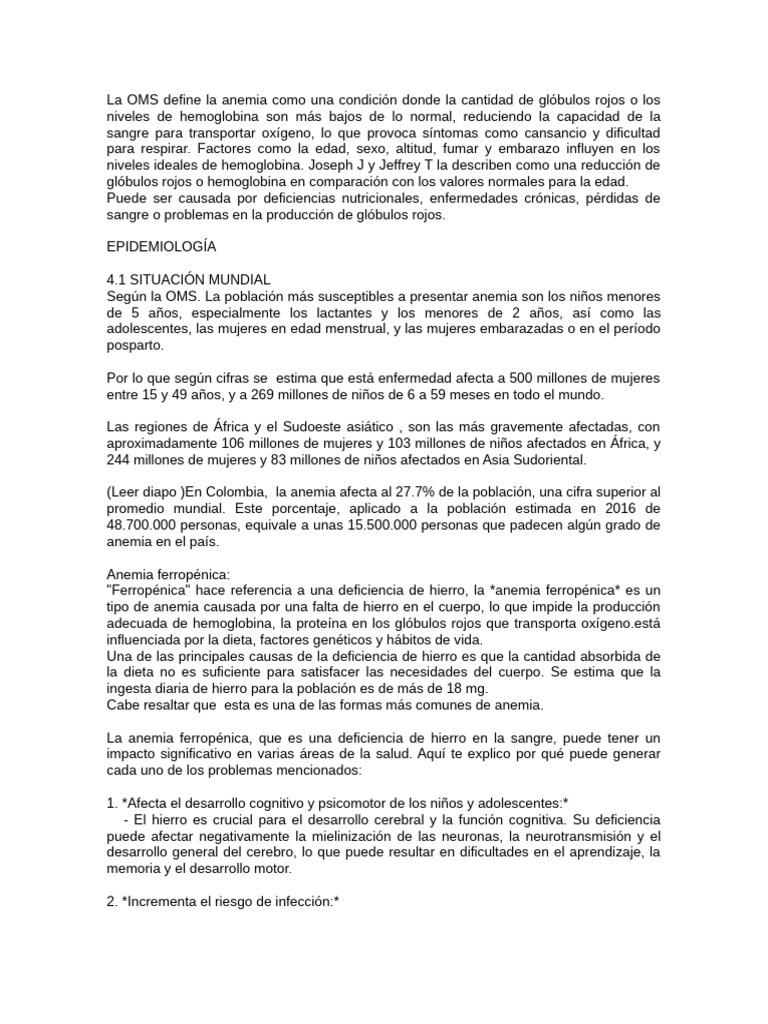 Niveles de Hemoglobina y Anemia OMS | PDF | Anemia | Glóbulo rojo