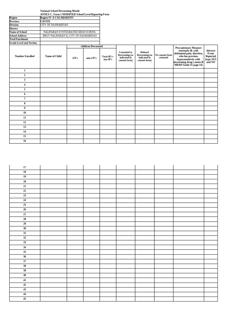 DEWORMING-form-2 | PDF | Clinical Medicine | Medicine