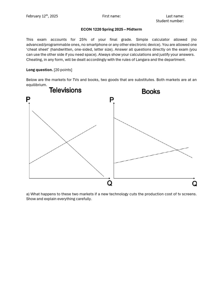 ECON 1220 Spring 2025 Midterm Exam | PDF | Elasticity (Economics ...