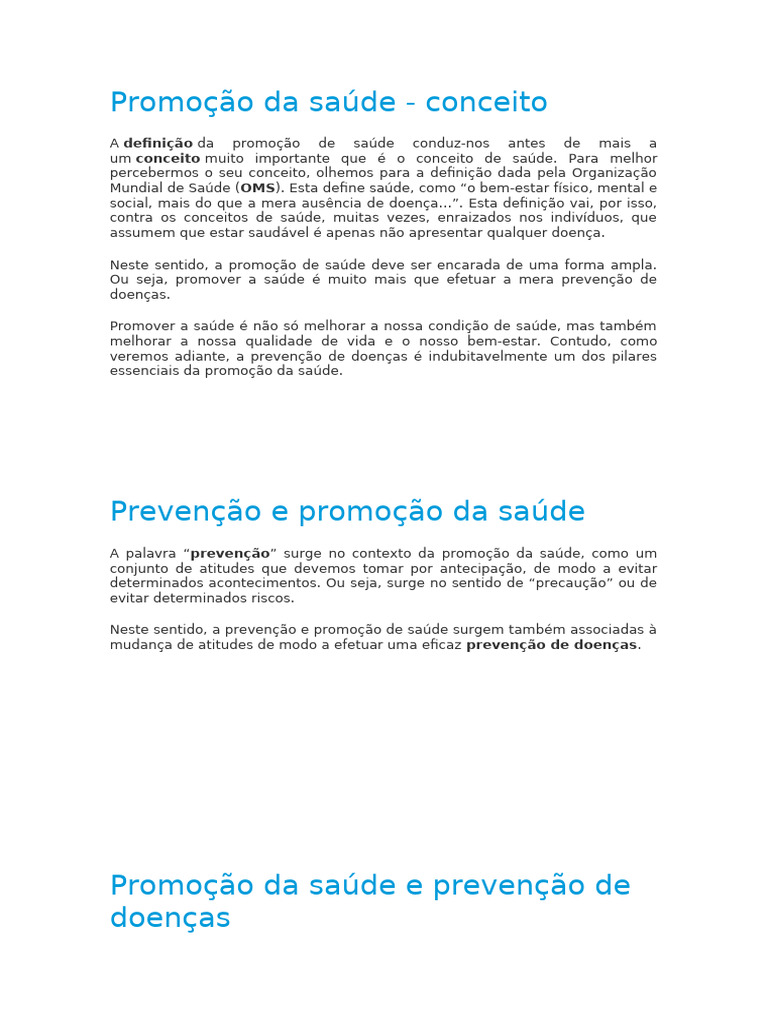 Promoção da Saúde e Prevenção de Doenças | PDF | Promoção de saúde ...