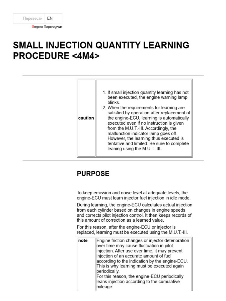 Small Injection Quantity Learning Procedure - 4M4 | PDF | Fuel Injection | Fuel Economy In ...