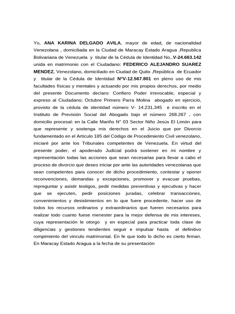 Poder Otorgado en El Extranjero para Solicitar Divorcio 185a | PDF
