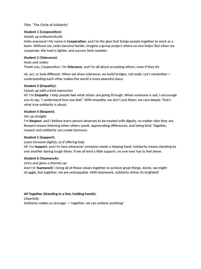 Values of Solidarity in Teamwork | PDF