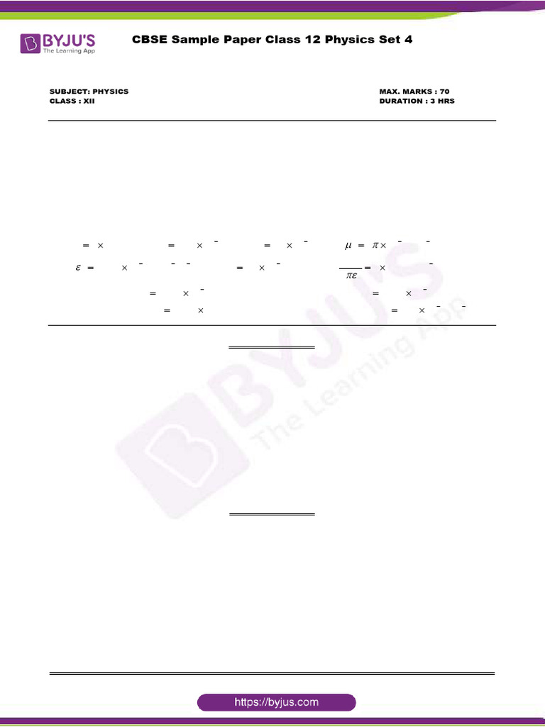CBSE Class 12 Physics Sample Paper Set 4 | PDF | Electron | Wavelength