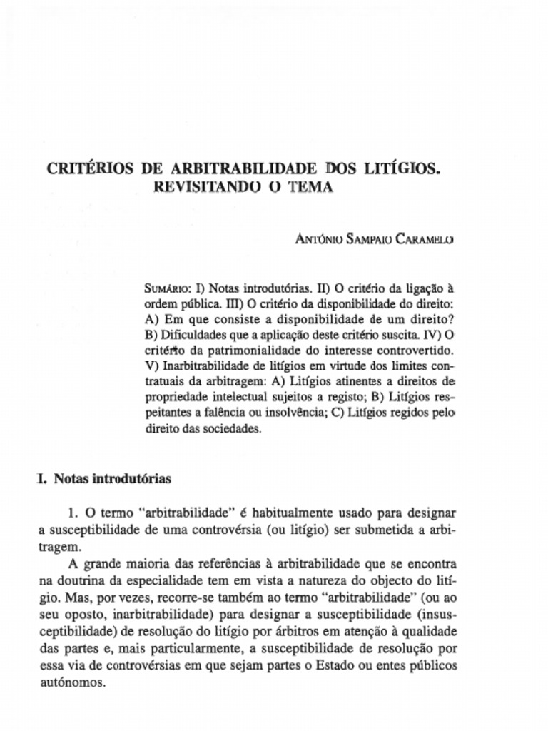 Criterios de Arbitrabilidade Dos Litigios Revisitando o Tema | PDF