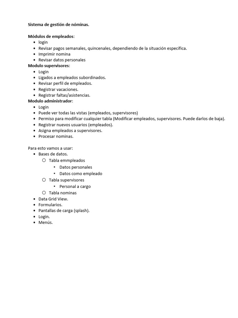 Sistema De Gestión De Nóminas Pdf