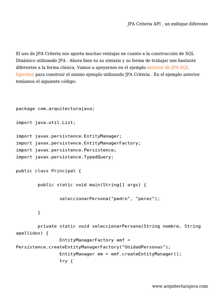 JPA Criteria API, Un Enfoque Diferente | PDF | SQL | Diseño de software