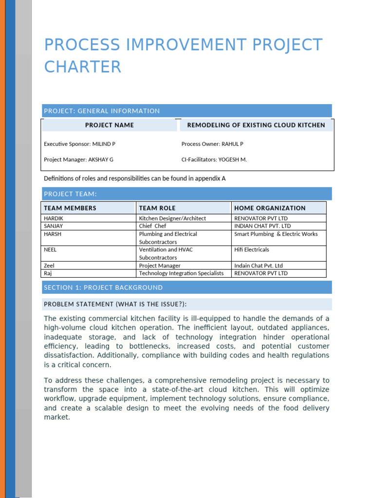 Project-Charter | PDF | Kitchen | Regulatory Compliance