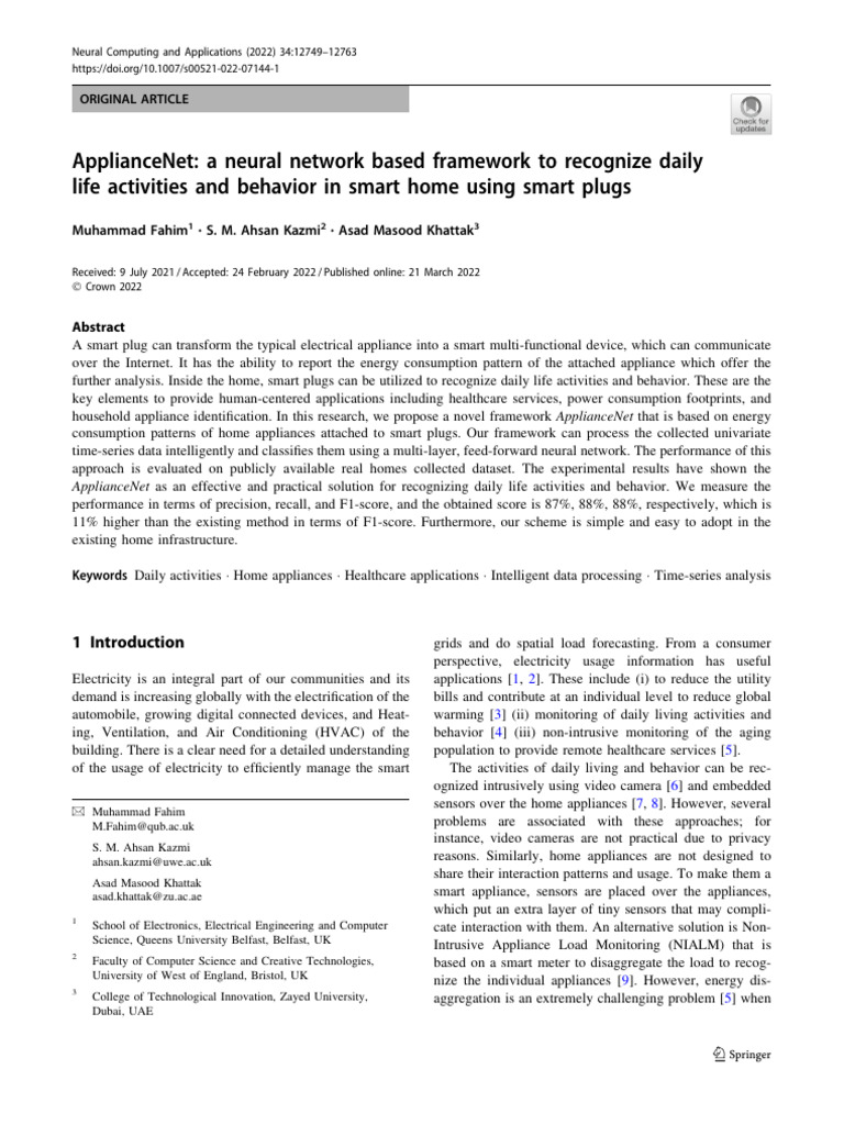 ApplianceNet A Neural Network Based Framework To Recognize Daily Activities - 2022 | PDF | Home ...