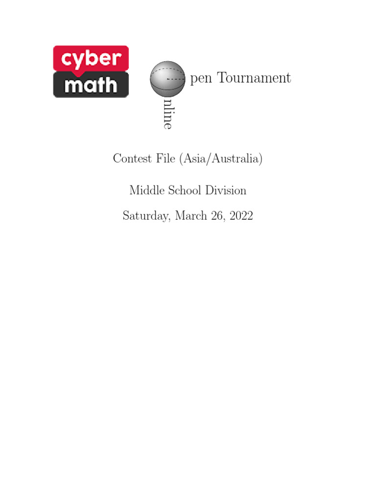 Middle School Math Tournament Problems | PDF | Discrete Mathematics ...