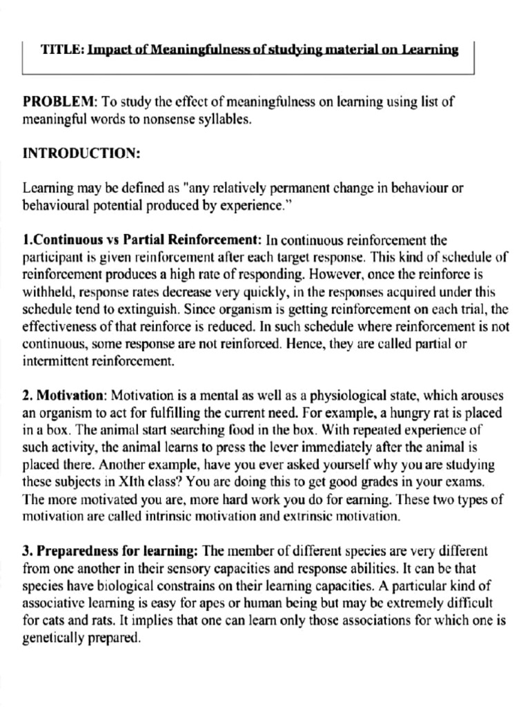 Leaning Exp. Psychology Class 11 | PDF | Reinforcement | Motivational