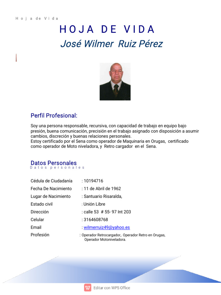 Hoja de Vida Wilmer R | PDF