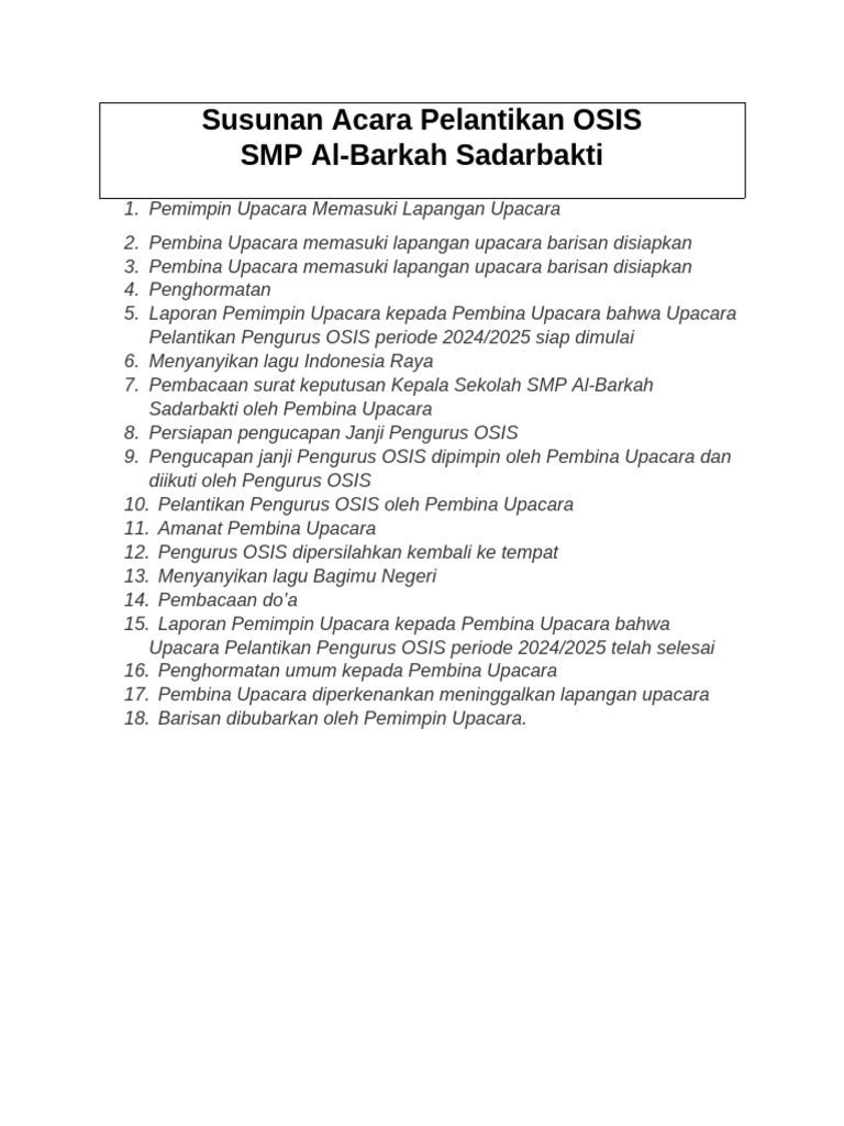 Susunan-Acara-Pelantikan-OSIS-2024-2025 | PDF