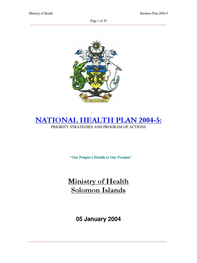 National Health Plan-Ministry of Health Solomon Islands | Health Policy ...