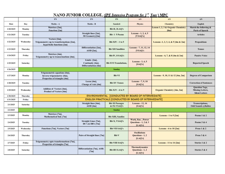 JR_MPC_SCHEDULE | PDF | Trigonometry | Mathematics