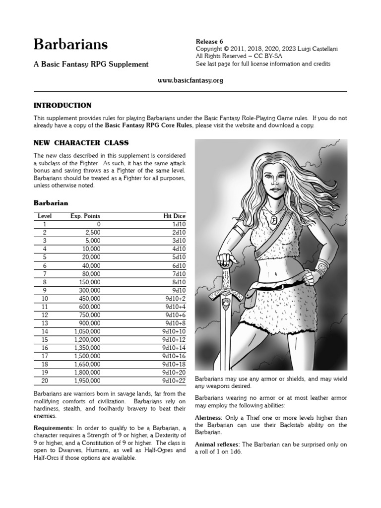BF Barbarian Supplement r6 | PDF | Role Playing Games | Tabletop Games