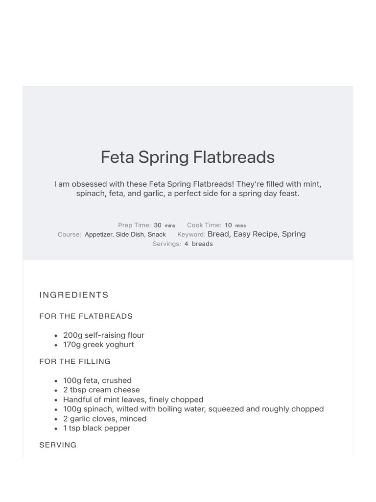 Feta Spring Flatbreads - Myriad Recipes | PDF