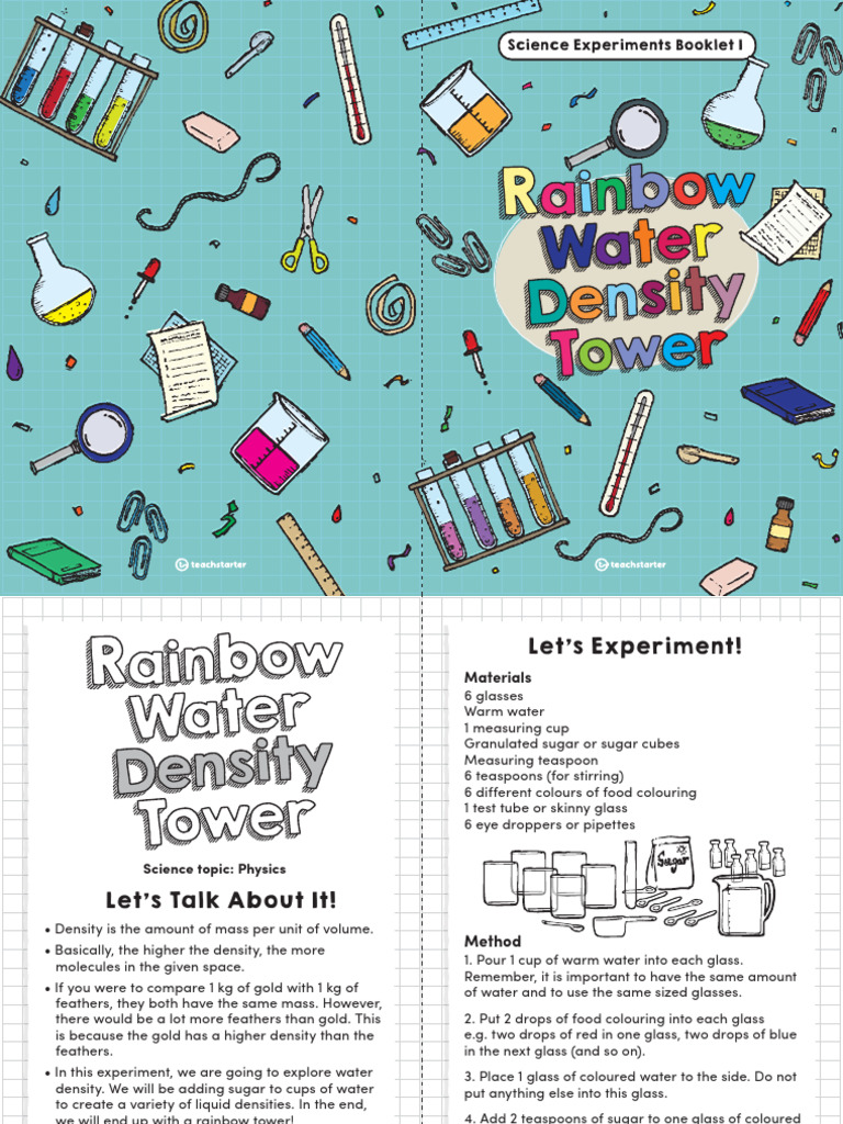 Rainbow Water Density Tower Science Experiment Booklet Colour | PDF ...