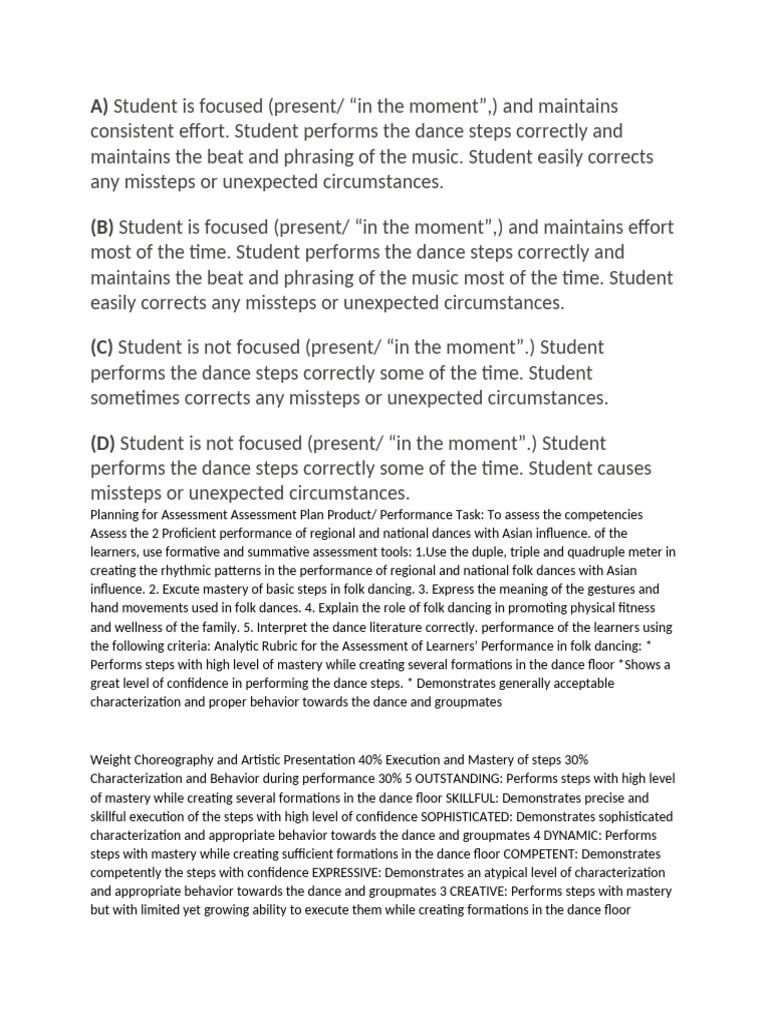 Assessment Music | PDF | Dances | Learning