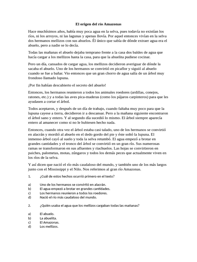 Origen del río Amazonas: una leyenda | PDF