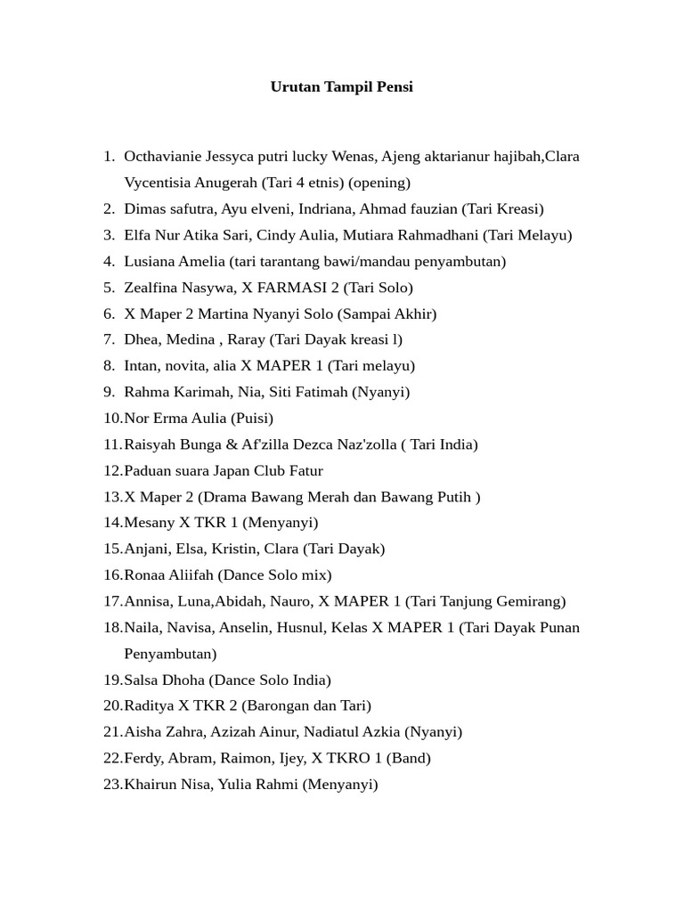 Urutan Tampil Pensi | PDF