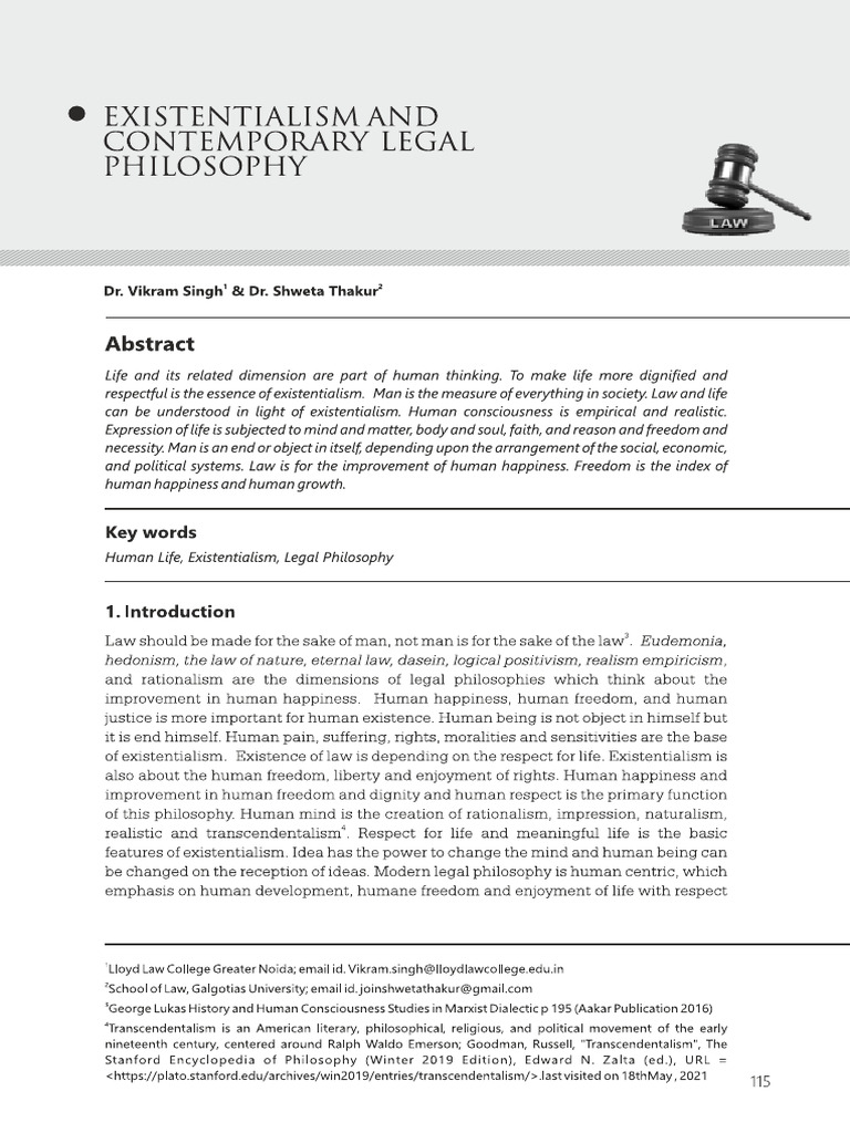 Paper 10 Existentialism and Contemporary Legal Philosophy | PDF