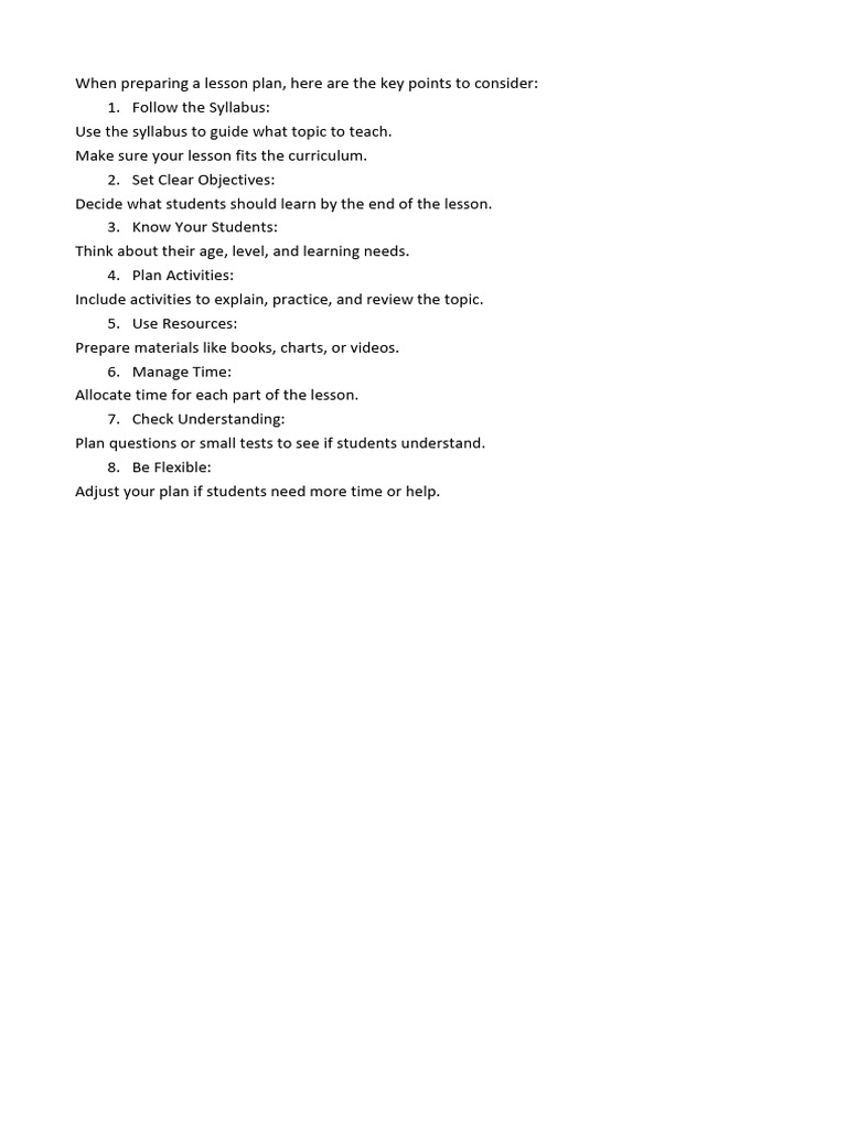 Key Points for Effective Lesson Planning | PDF