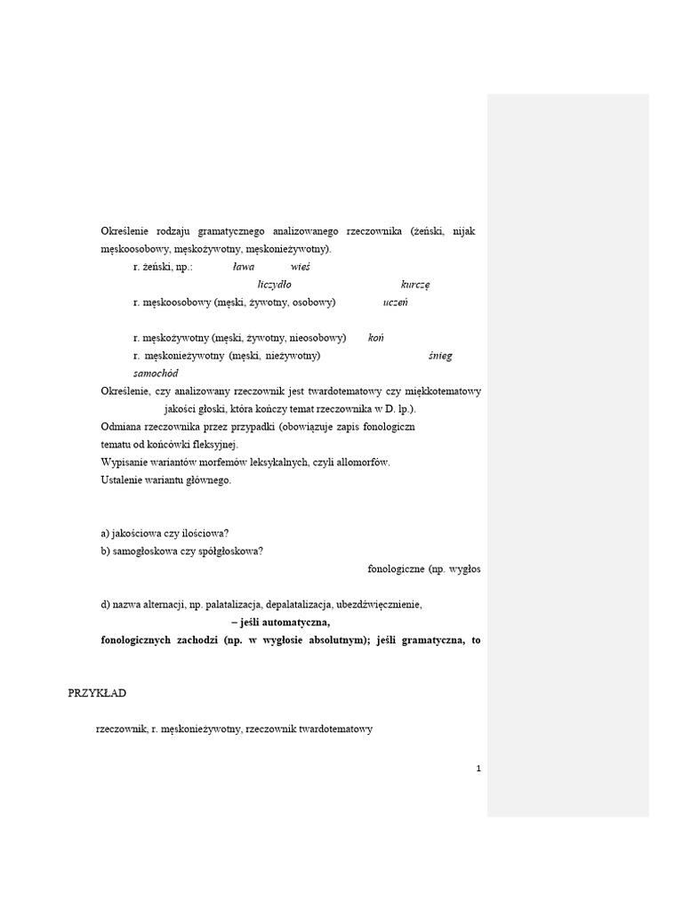Skrypt - schemat analizy morfonologicznej | PDF