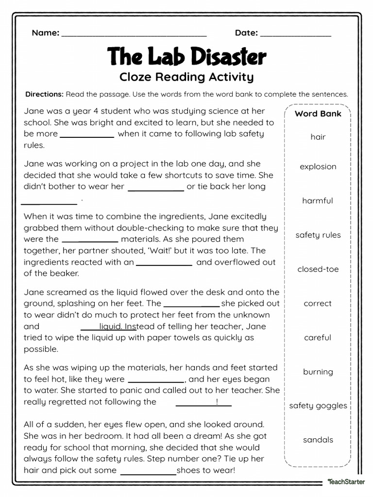Lab Safety Cloze Activity for Kids | PDF