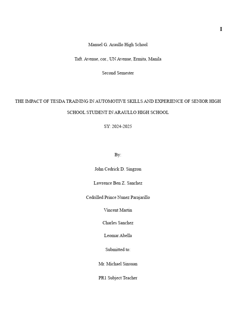 Research Paper, Chapter 1 - Automotive Strand G4 | PDF | Vocational ...