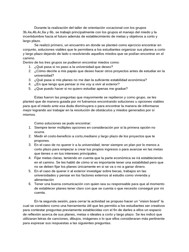 Retroalimentación general taller orientacion | PDF